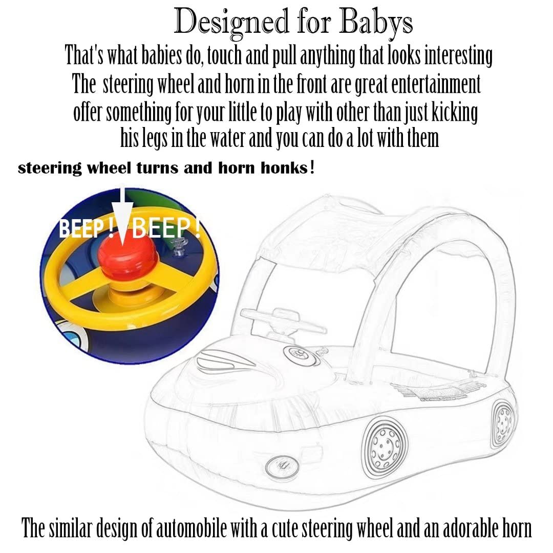 QIAONIUNIU Baby Pool Float with Canopy Summer Steering Wheel Sunshade Swim Ring Car Inflatable Toys Infants Float Seat Boat for Kids Toddlers