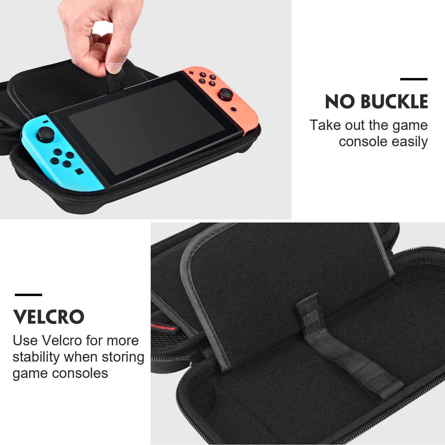 TYUOBOX Switch Carrying Case - Protective Hard Shell Travel Switch Case for Nintendo Switch/Switch OLED Console & Accessories, Carry 20 Games Cartridges Pouch, Black