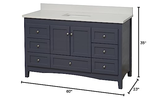 Kitchen Bath Collection Abbey 60-inch Single Bathroom Vanity (Quartz/Marine Gray): Includes Marine Gray Cabinet with Stunning Quartz Countertop and White Ceramic Sink