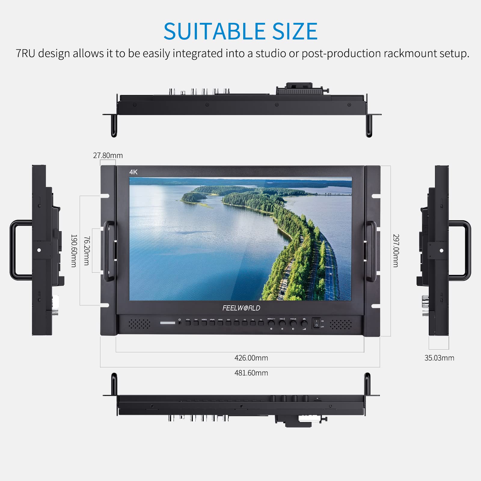 FEELWORLD P173-9HSD-RM 7RU 17.3 Inch Rack Mount Broadcast LCD Director Monitor with Full HD 1920×1080 3G-SDI HDMI YPbPr Input and Output
