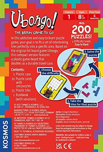 Ubongo The Brain Game to Go | Thames & Kosmos | Fast-Paced, Addictive, and Easy-to-Learn | Convenient Self Contained Carrying Case | Solo Geometric Puzzle Game | for Ages 8 and Up