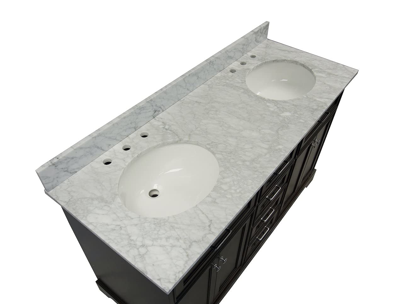 Kitchen Bath Collection Aria 60-inch Double Bathroom Vanity (Carrara/Powder Blue): Includes Powder Blue Cabinet with Authentic Italian Carrara Marble Countertop and White Ceramic Sinks