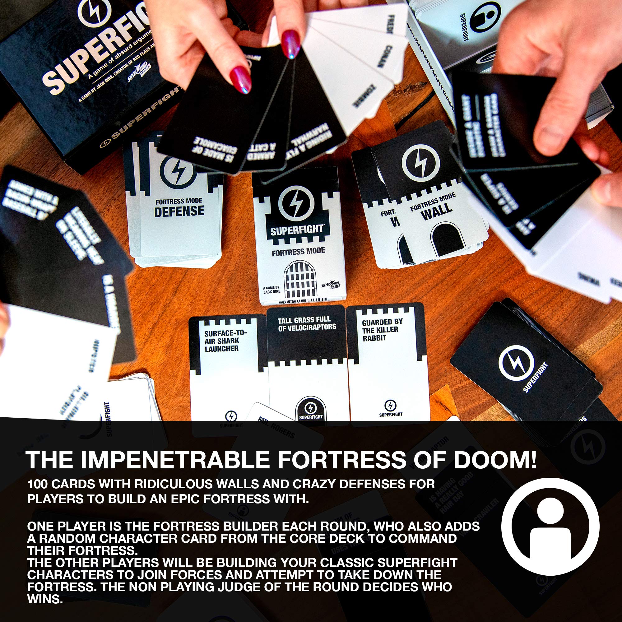 Skybound Superfight Fortress Mode Expansion Deck : 100 Cards for The Game of Absurd Arguments | for Kids, Teens, and Adults, 3 or More Players | Ages 8 and Up