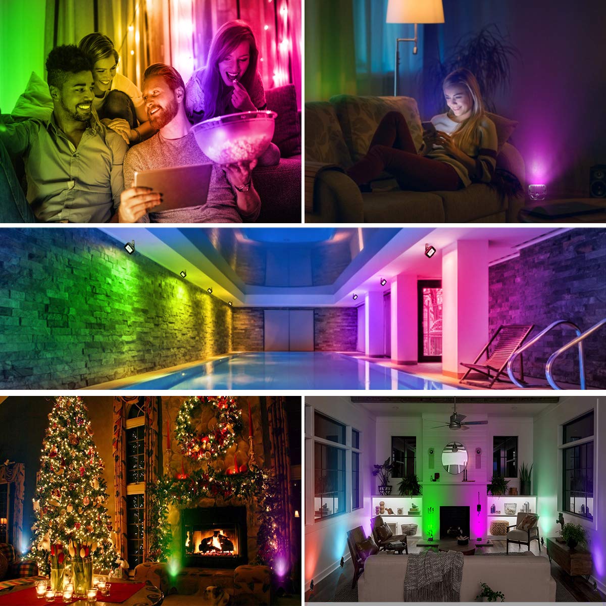 Ucomeuni Outdoor LED Flood Light 6 in 1 Color Changing LED Lighting 12V Landscape Lights with UL Adapter IP66 Waterproof Garden Pathway Light with Metal Spike Stand for Yard, Lawn, 6 Pack, Black