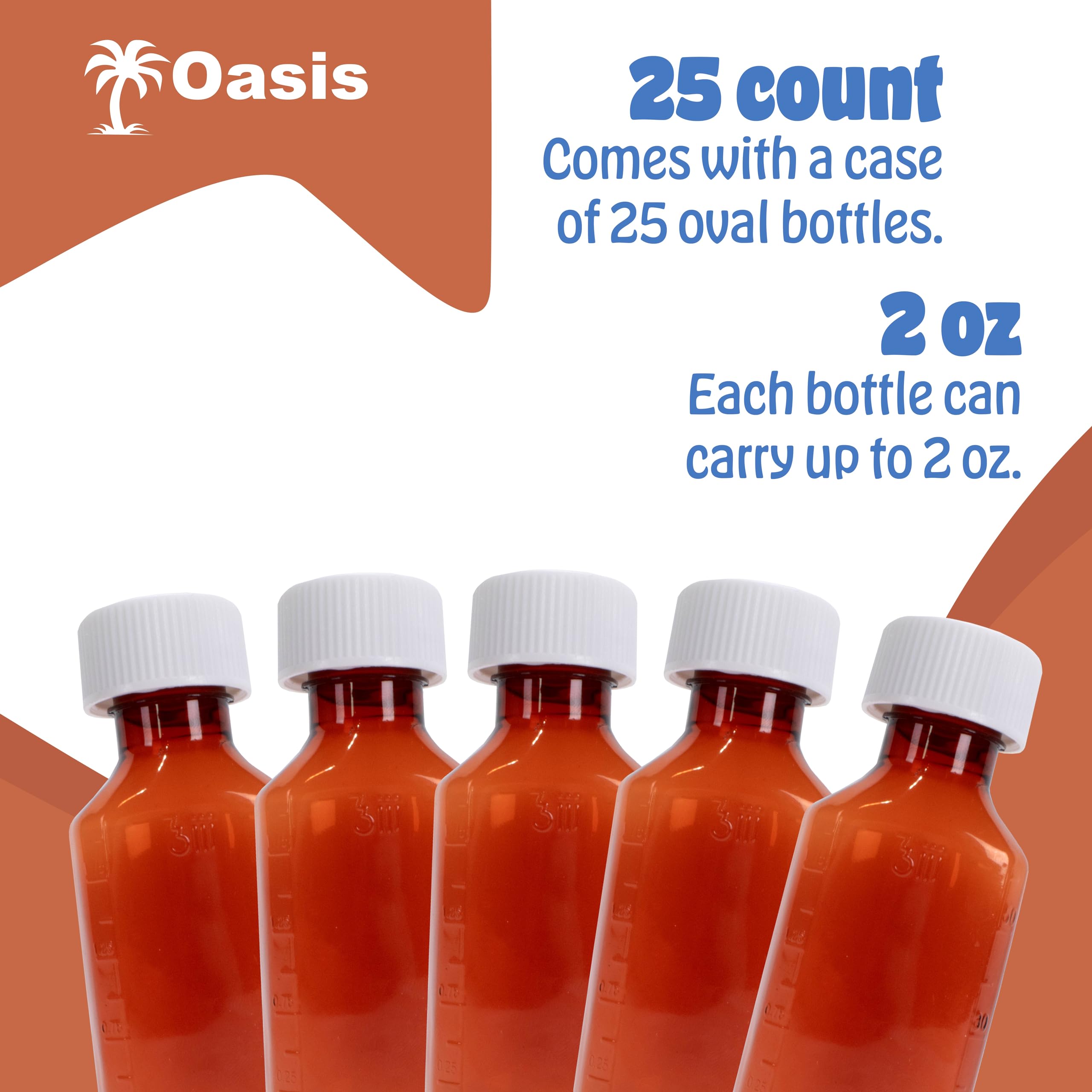 Generic Plastic Amber Oval Liquid Medicine Bottles, 2oz, 25 Count, Child Resistant Cap/Safety Lid, Pharmacy Prescription Dispensing Bottle, OVAL2EACHX25
