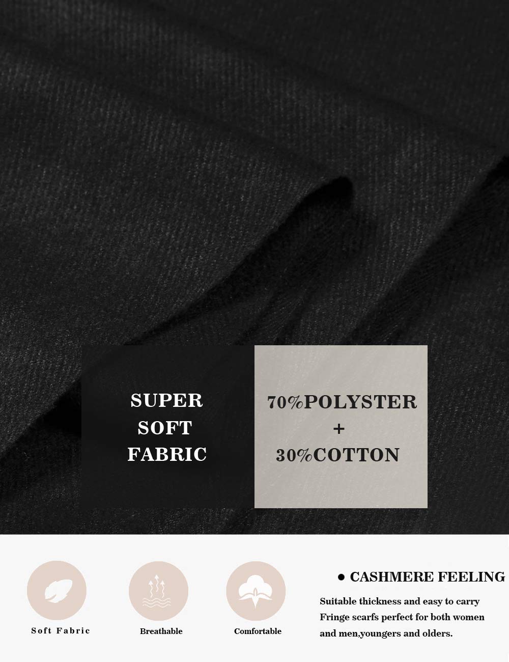 EASE LEAP Pashmina Scarfs for Women Silky Shawls and Wraps for Evening Dresses Soft Large Scarves Wedding Warm Stylish Solid Color, Black