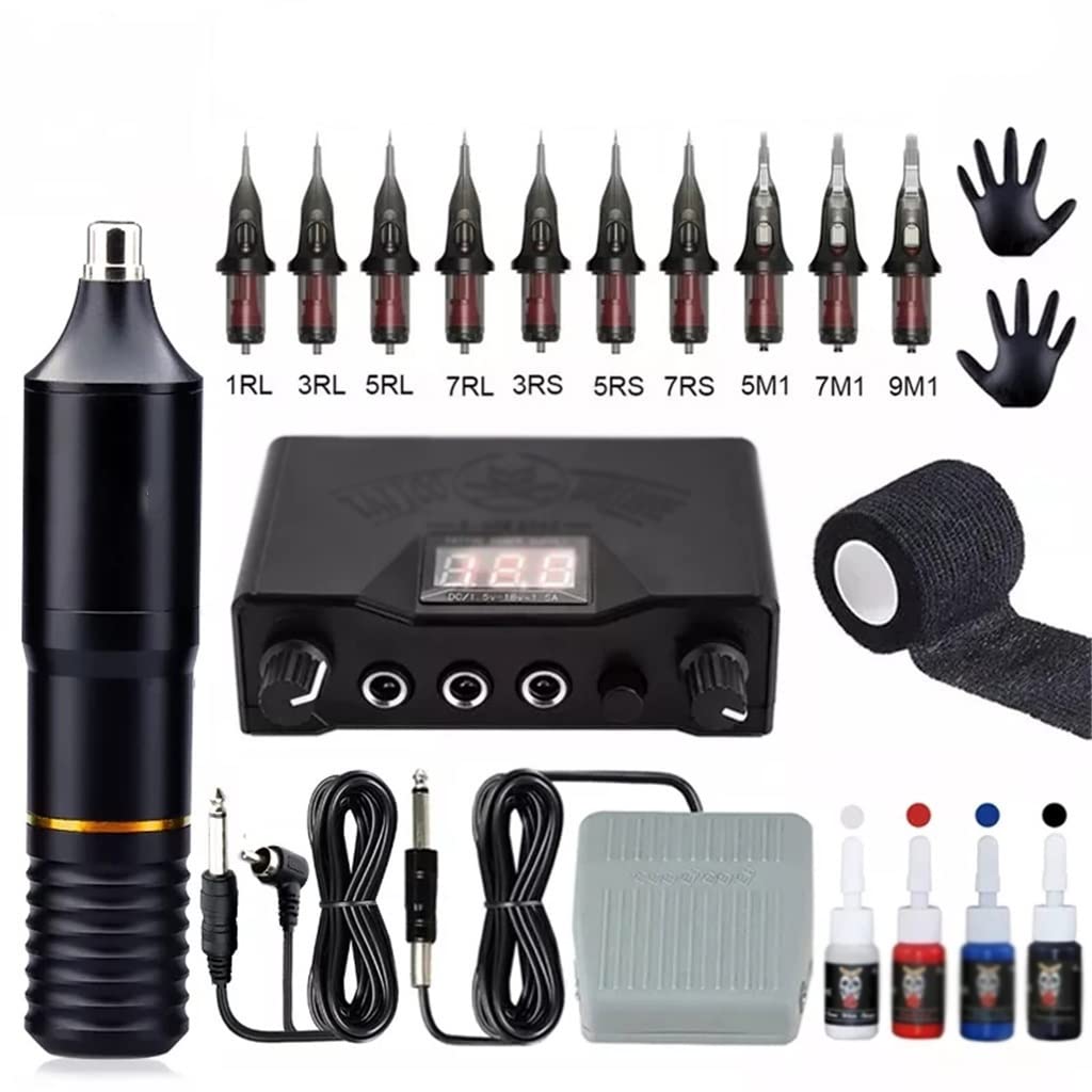 HOUKAI Tattoo Machine Kit Complete Rotary Pen Set Tattoo Cartridge Needles for Permanent Makeup Eyebrow Tattoo Body Artist (Color : Gray)