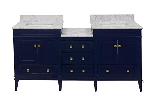 Kitchen Bath Collection Eleanor 72-inch Double Bathroom Vanity (Carrara/Royal Blue): Includes Royal Blue Cabinet with Authentic Italian Carrara Marble Countertop and White Ceramic Sinks
