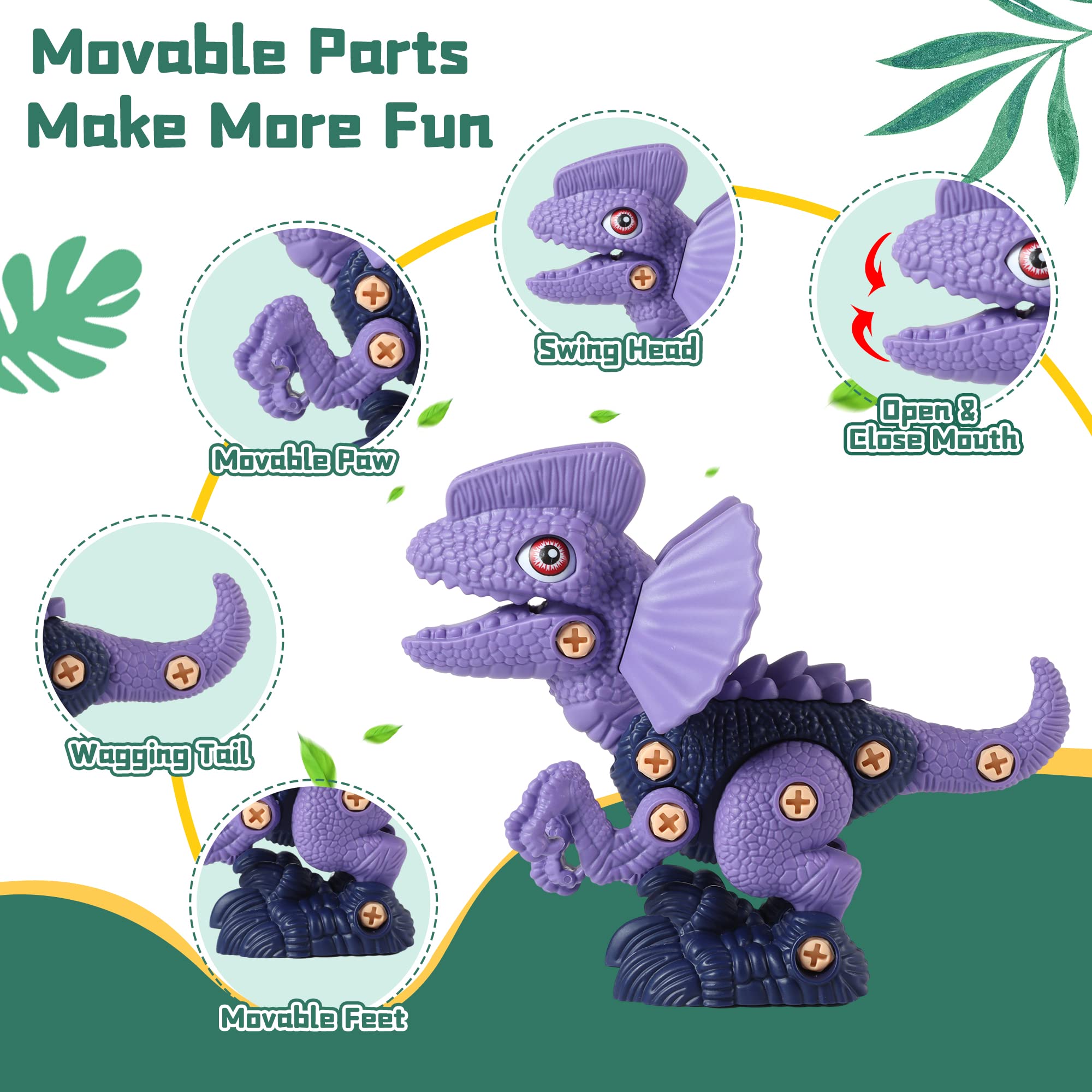 FLYINGSEEDS Take Apart Dinosaur Toys Playset for Kids Age 3 4 5 6 7 8 Year Old, STEM Learning Educational Building Construction Set with Activity Play Mat & Wildlife Figures for Toddlers Boys