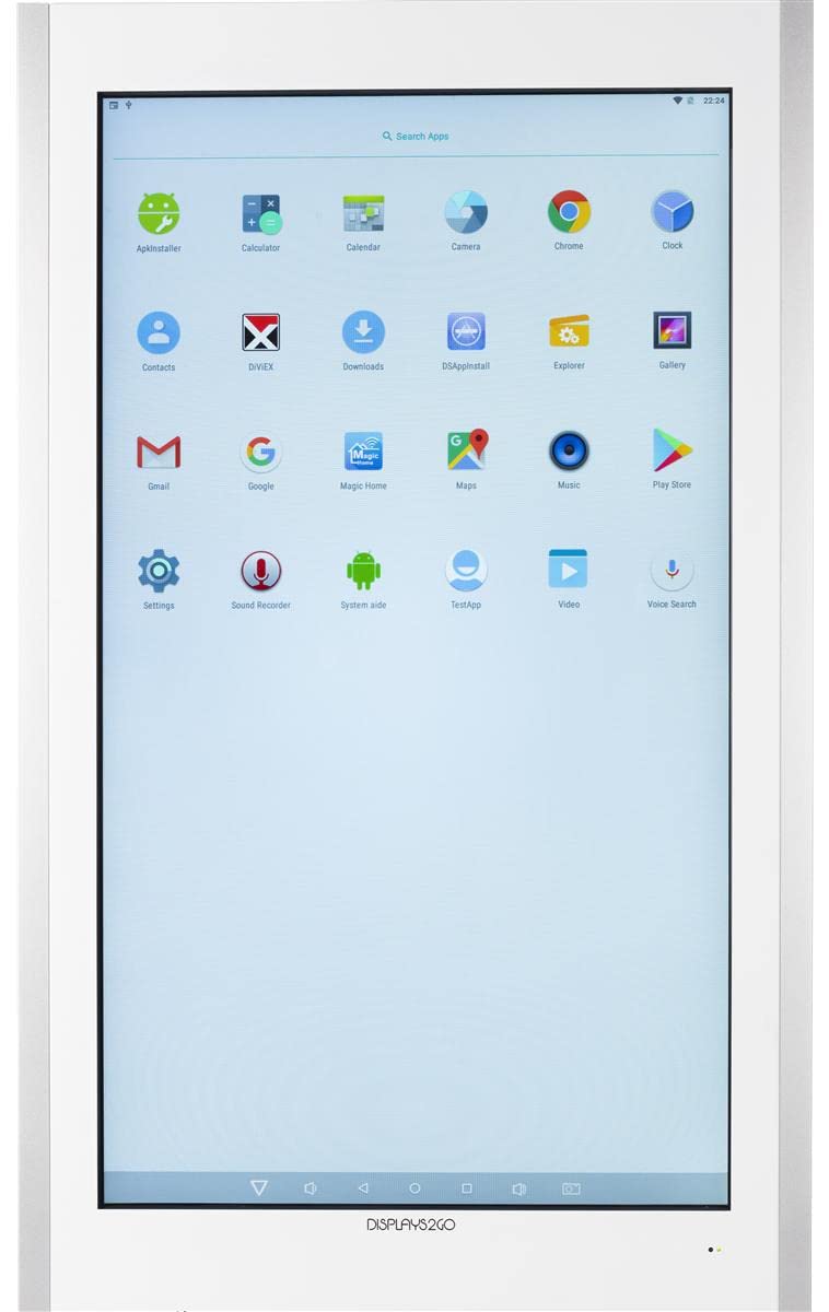 Displays2go Touch Screen Floor Kiosk with LED Accents, Wheels, Android OS, Single-Sided - White (DGFSTCH55ELWH)
