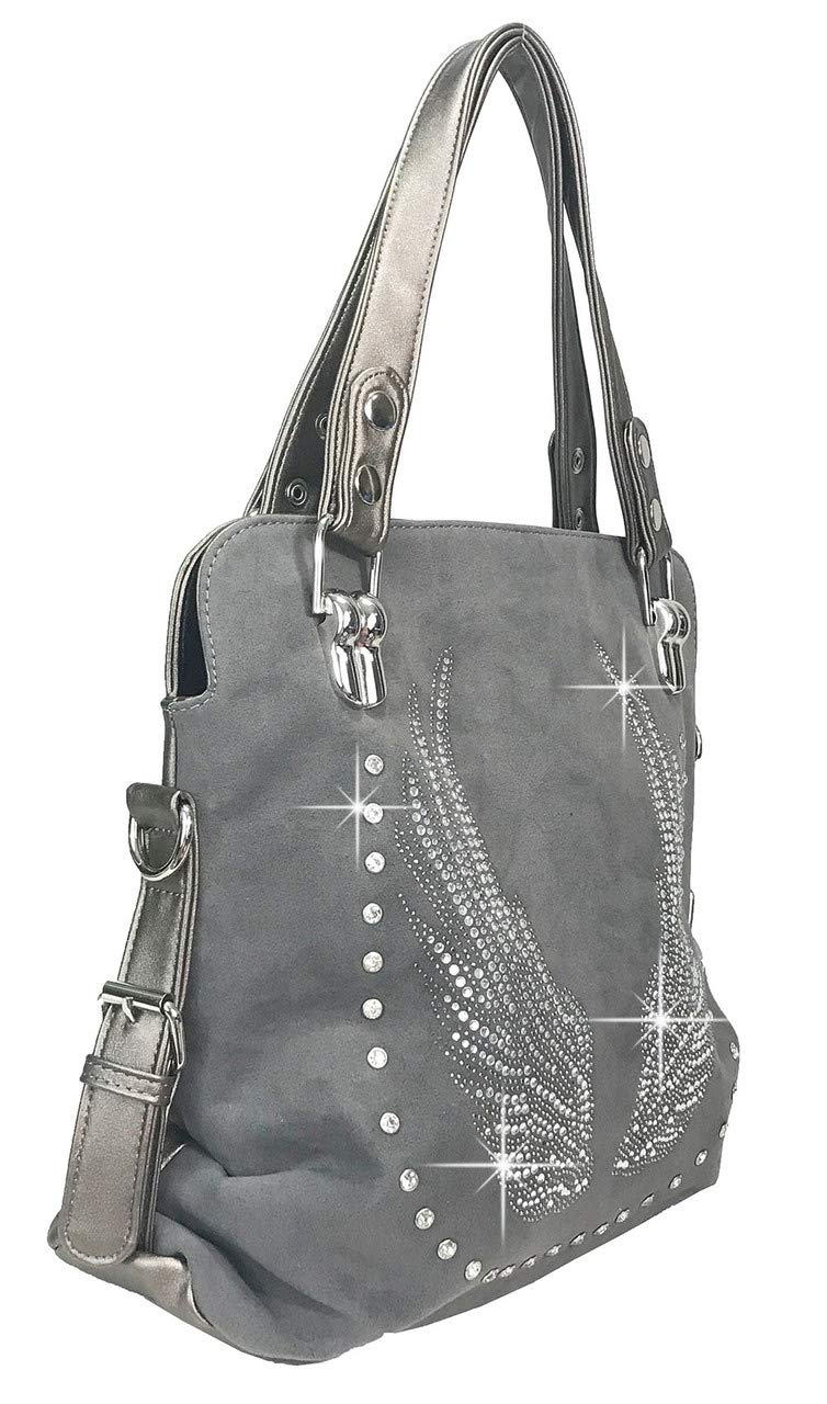 Zzfab Concealed and Carry Purse Double Handles Rhinestone Wing Purse Pewter