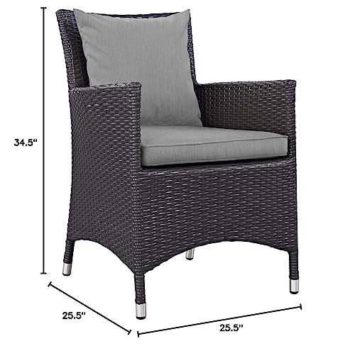 Modway Convene Wicker Rattan Outdoor Patio Dining Armchair with Cushion in Espresso Gray