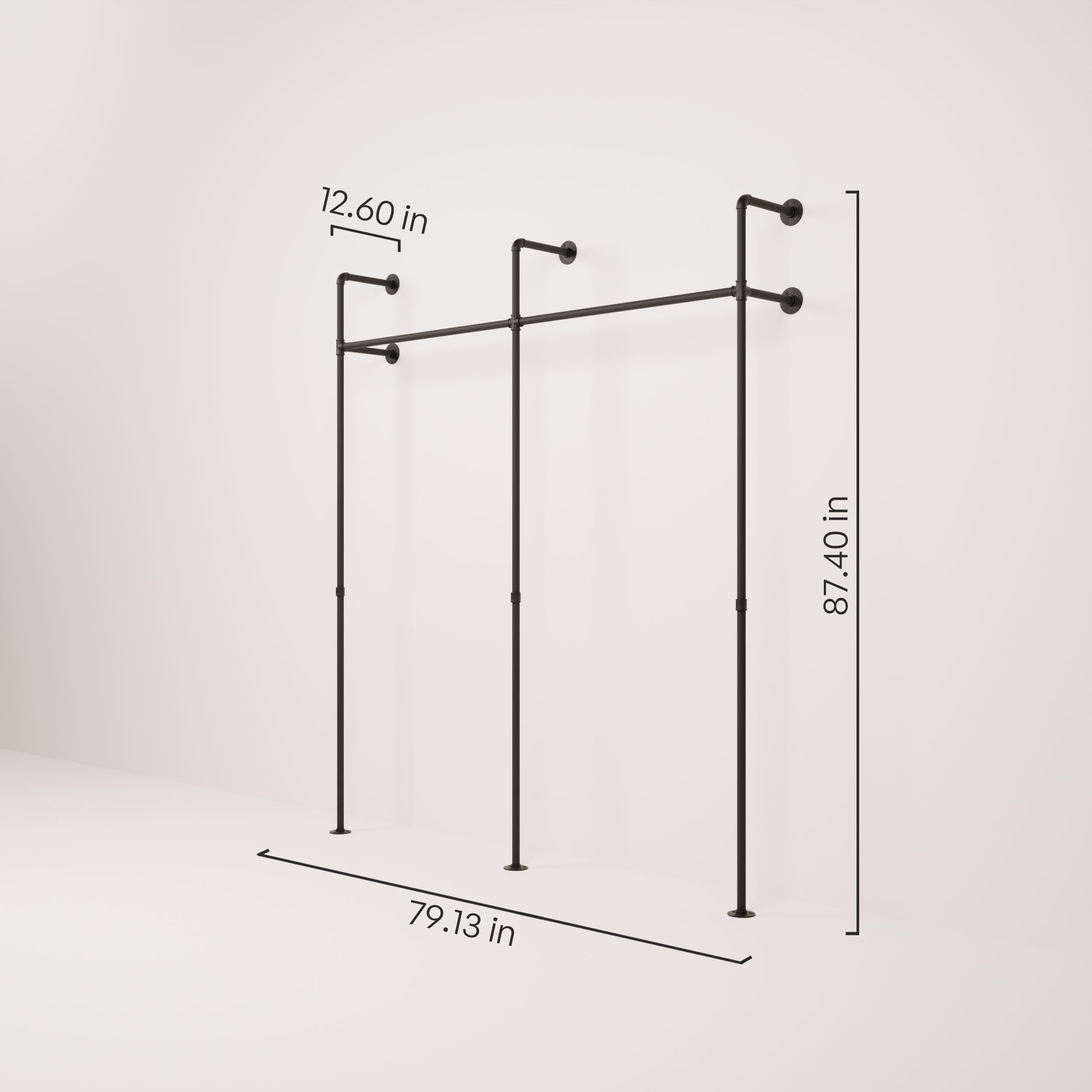 pamo Industrial pipe clothing rack metal black - Wall mounted clothes racks for hanging clothes - Modern walk in closet - KIM II black
