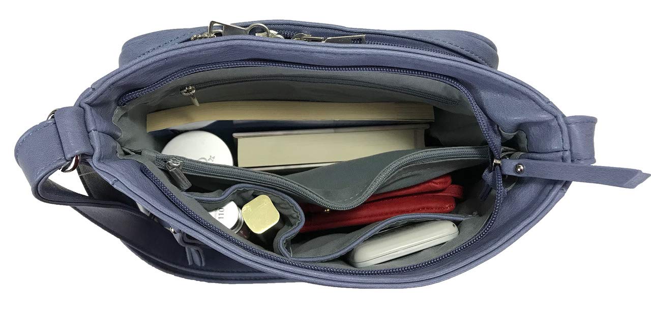 Zzfab Triple Zipper Locking Concealed Carry Crossbody Bag - CCW Concealed Carry Purse Blue
