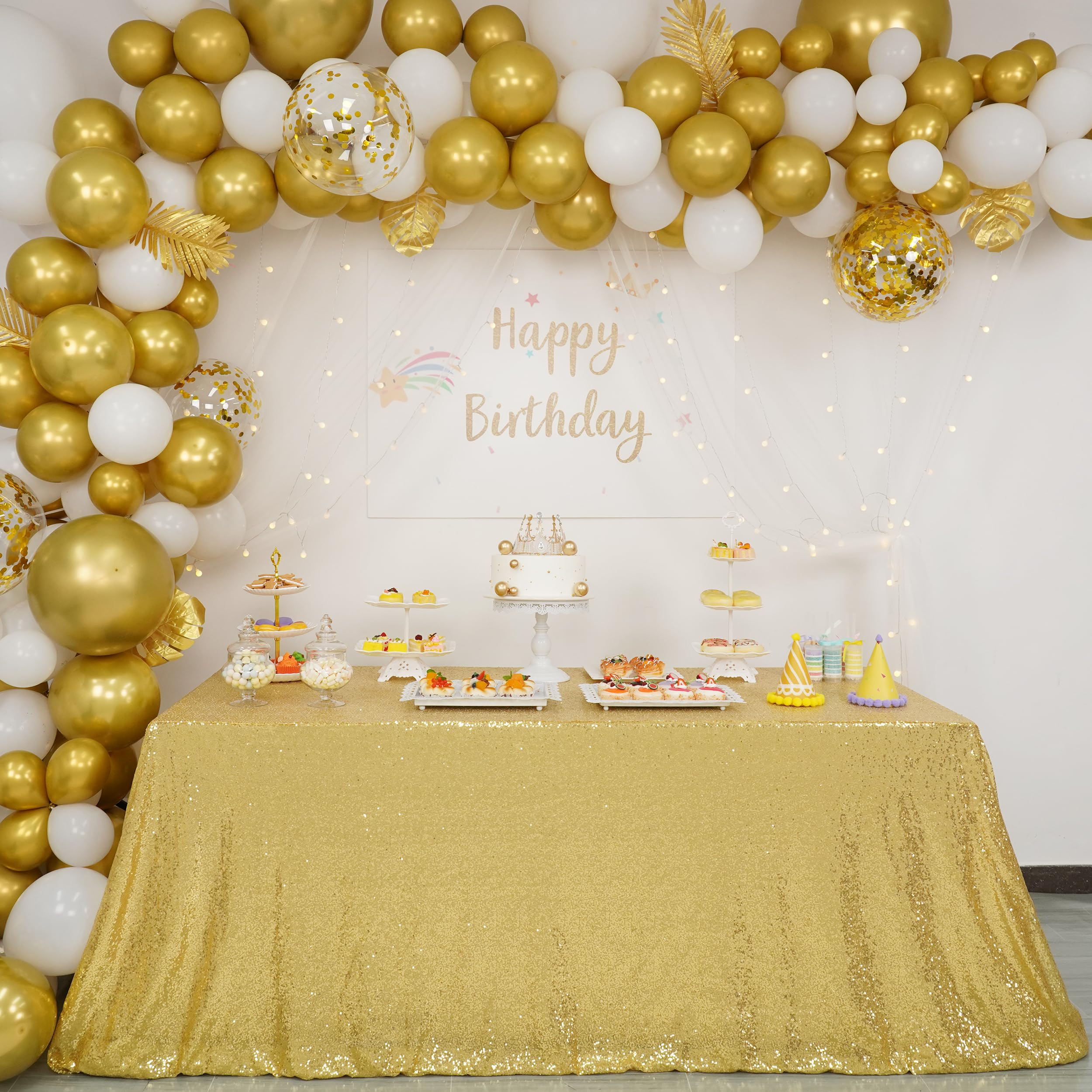 Trlyc 55"X55" Seamless Gold Sequin Tablecloth Sparkly Shimmer Decoraiton Tablecloth Overlay for Weeding Party