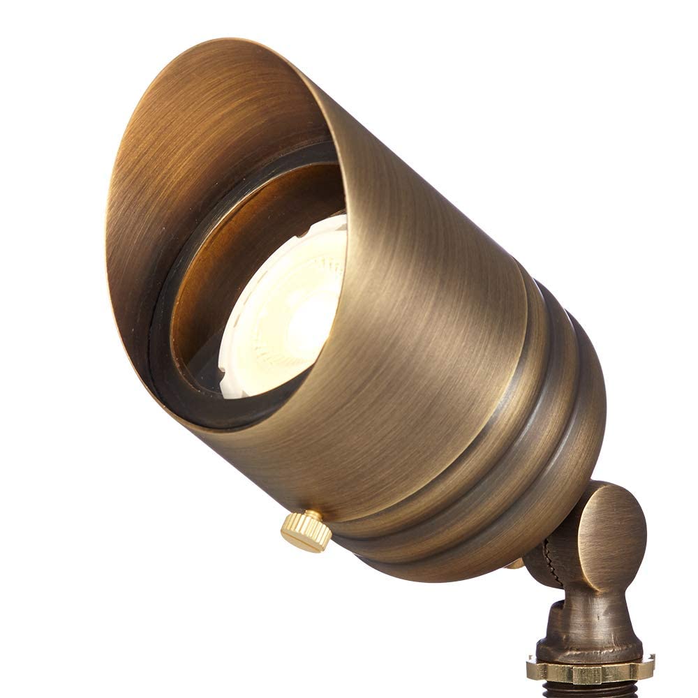 VOLT Fat Boy 12V Brass Outdoor Spotlight (Bronze) with 5W 2700K Warm White 400 Lumen MR16 LED Bulb for Low Voltage Landscape Lighting