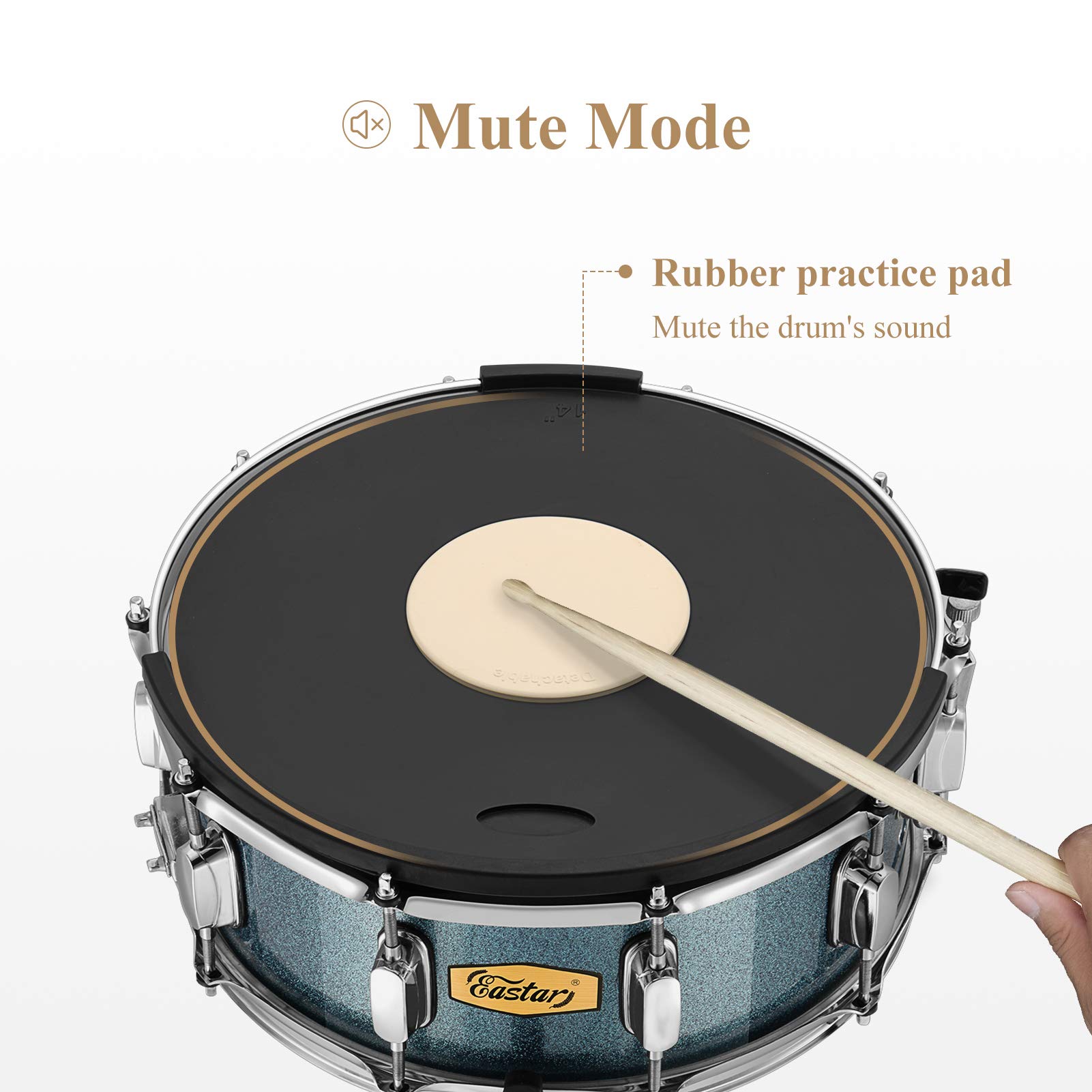 Eastar Snare Drum Set with Drum Sticks,for Beginners with Snare Drum Stand, Mute Pad, Snare Drum Bag, Drum Key, 14"X 5.5", Starry Blue