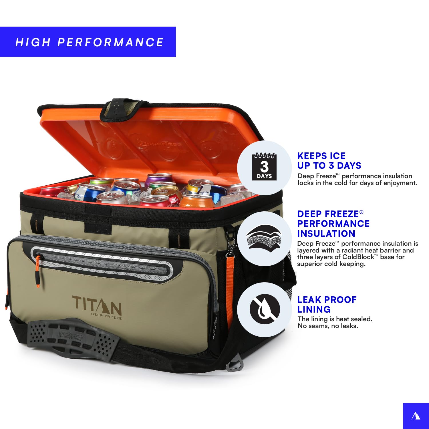 Titan by Arctic Zone Deep Freeze Cooler - 48 Can Zipperless Hardbody Cooler - Deep Freeze Insulation, HardBody Liner, and SmartShelf - Moss