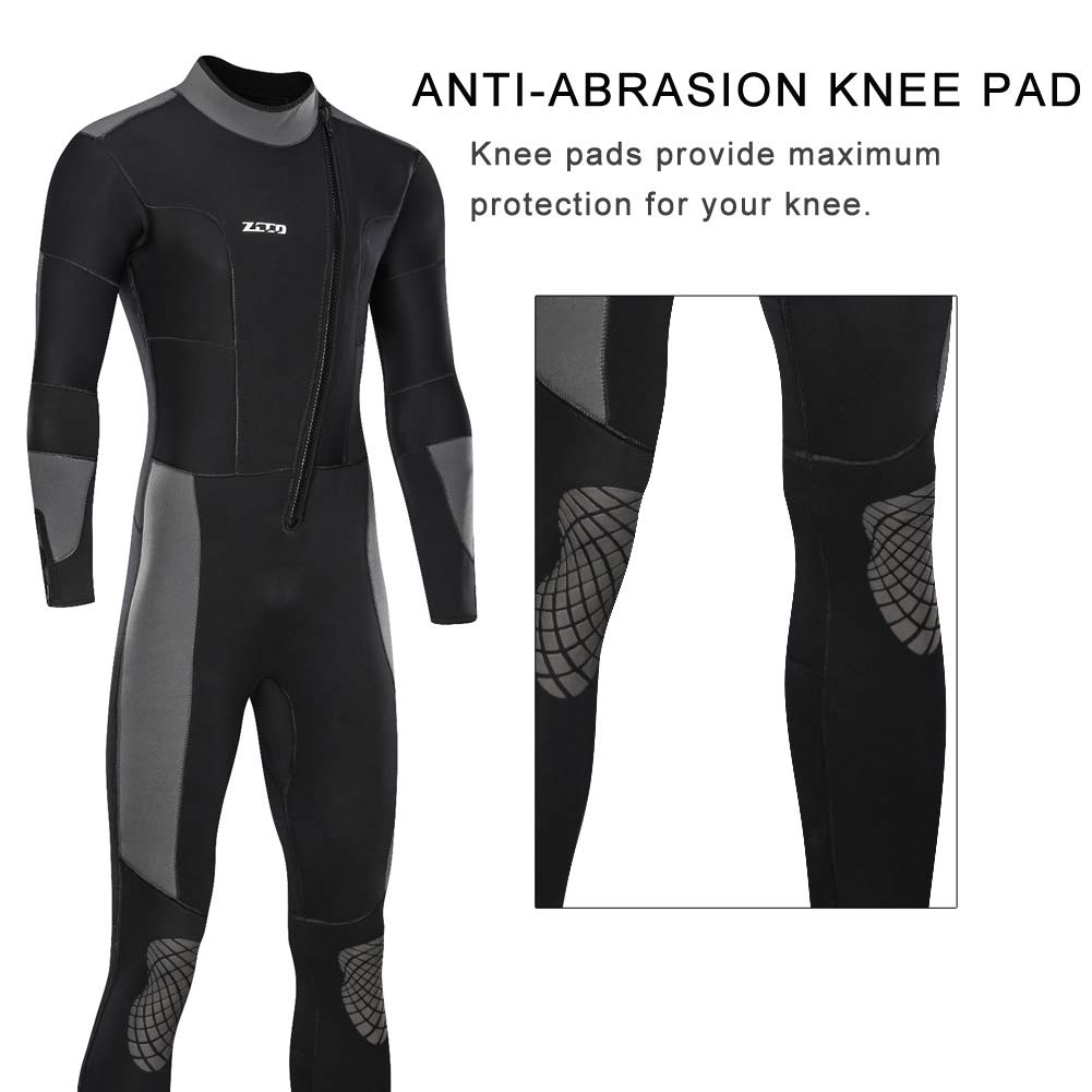 DIVESAIL Wetsuit 5mm Neoprene Full Wetsuit Front Zipper for Men Diving Snorkeling Scuba Surfing, Black-Gray