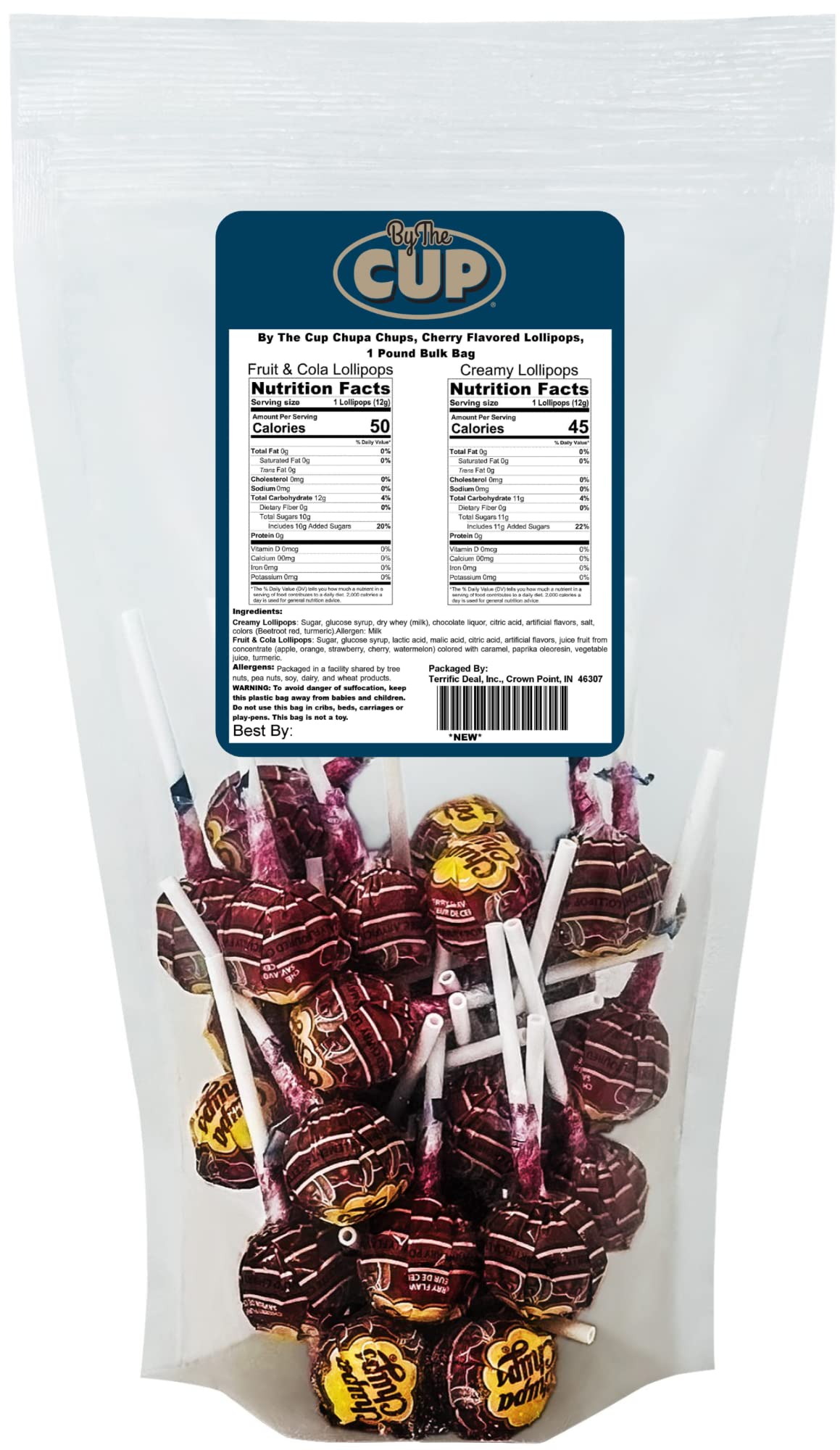 Chupa Chups, Cherry Flavored Lollipops, 1 Pound By The Cup Bulk Bag