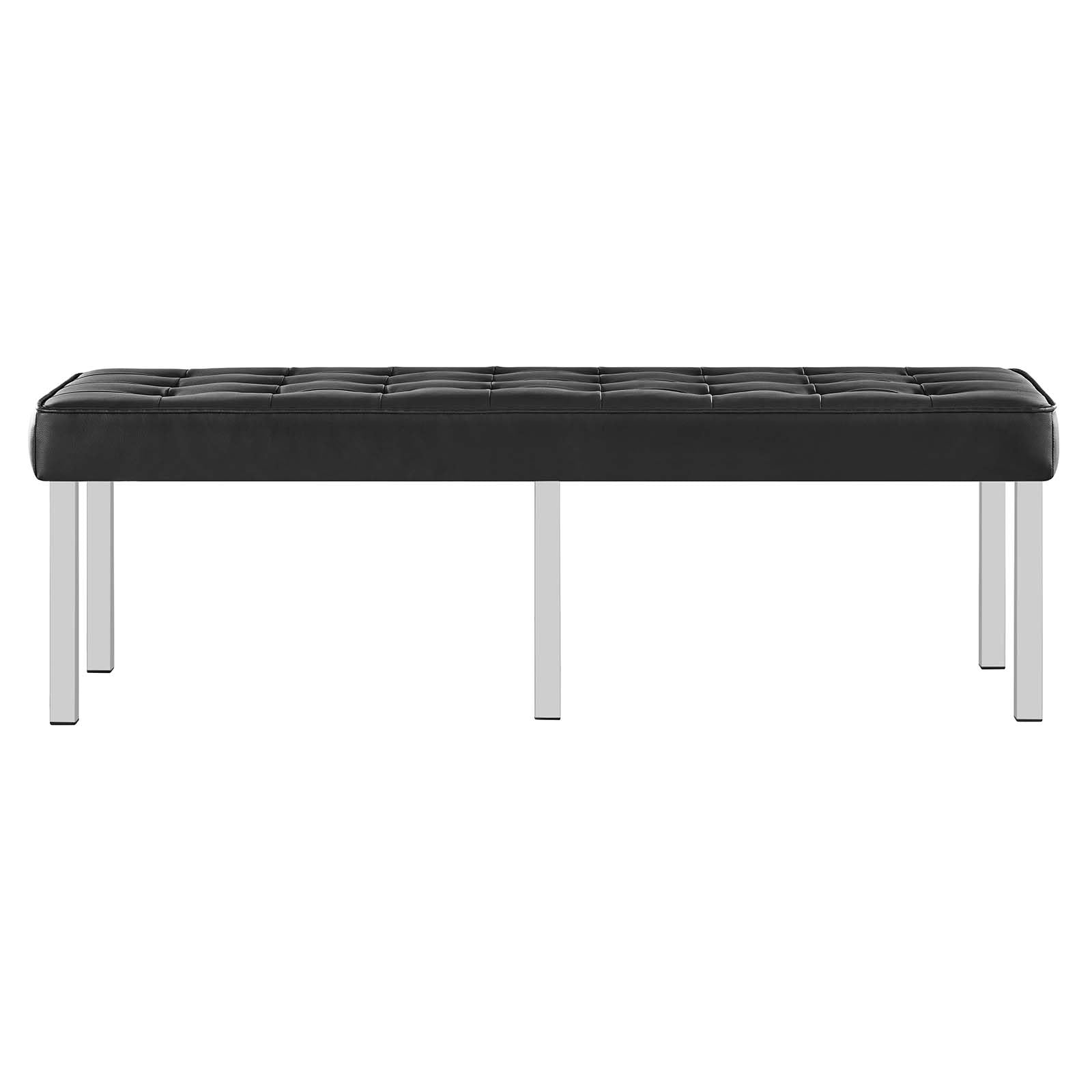 Modway Loft Tufted Button Faux Leather Upholstered Large Accent Bench in Silver Black