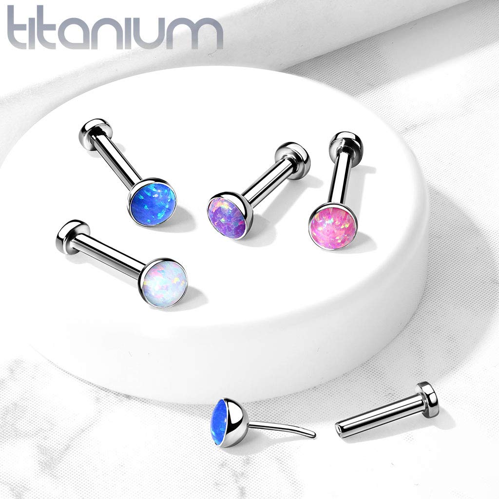 Dynamique Implant Grade Titanium Threadless Push In Labret With Bezel Set Opal Ball Top (Sold Per Piece)