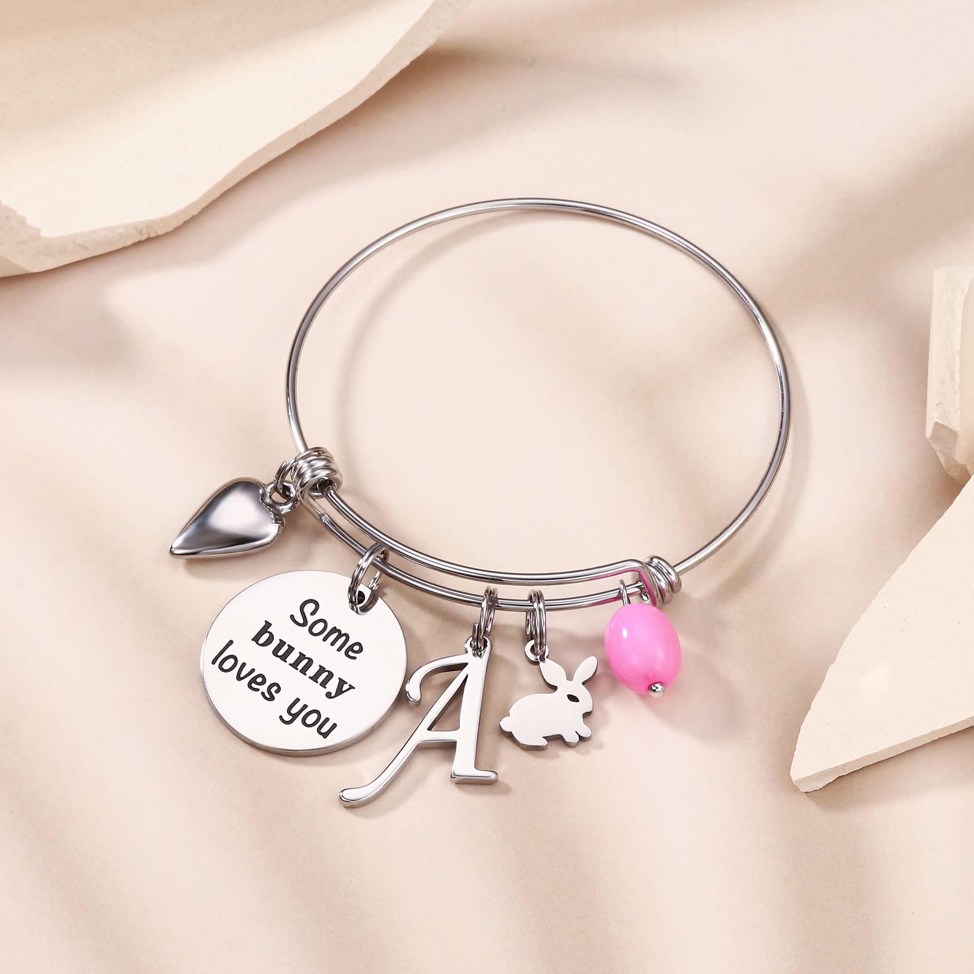 Easter Gifts Bunny Braclets for Women, Dainty Stainless Steel Rabbit Bracelets Adjustable Letter Initial Charm Bracelets Easter Bunny Bracelets Easter Gifts for Women Jewelry(N)