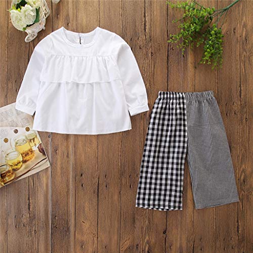 Toddler Outfits Cute Ruffle Long Sleeve Top and Plaid Pants Mitiy 2Pcs Baby Girl Clothes Set