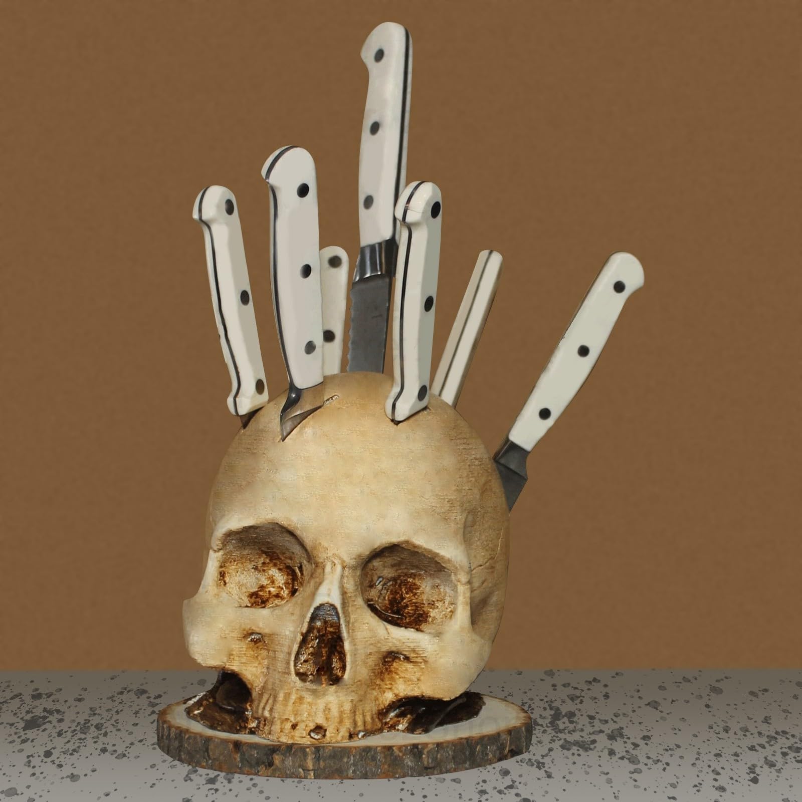 Generic Skull Knife Holder For Kitchen Storage Halloween Resin Skull Head Rack Horror Kitchen Storage Knife Rack Kitchen Fruit Storage Rack Decor Scary Party Fruit Storage Rack Skeleton Decor (A)