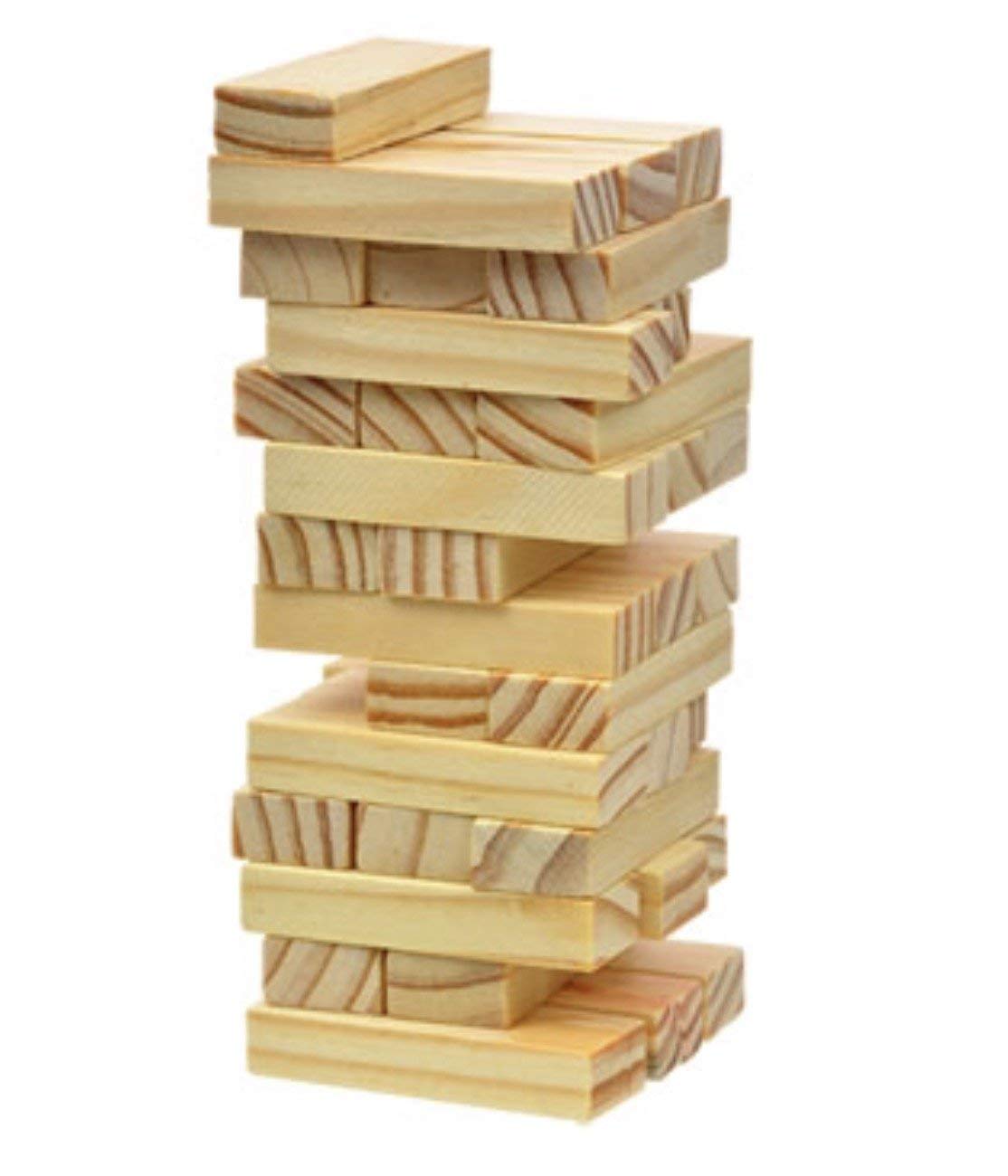 Small Travel Size Wood Block Tower Game 4.5" Inches Tall 36 Pieces. Mini Stacking Tumbling Wooden Board Games
