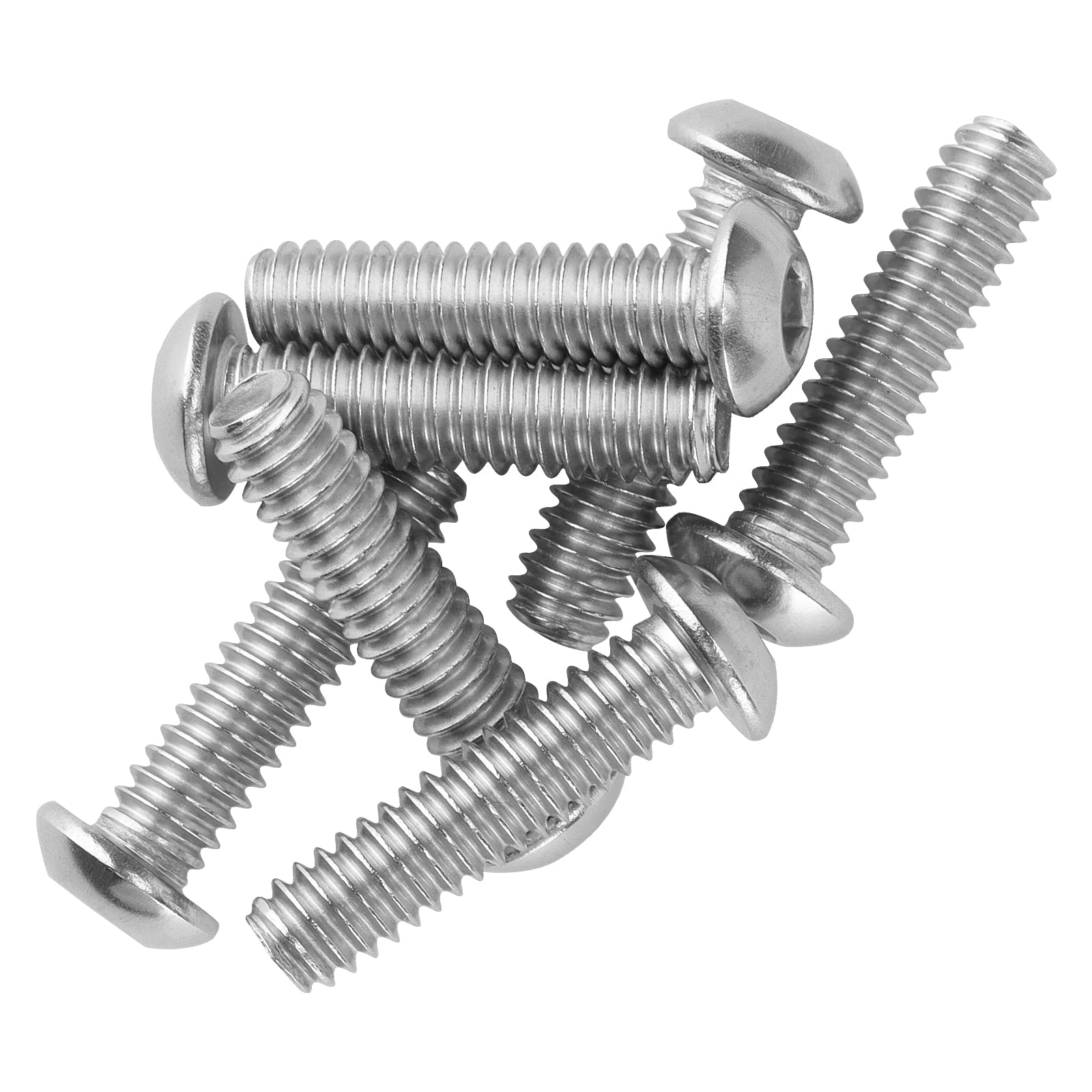 HEIHAK 100 PCS 1/4-20 x 1 Inch Button Head Socket Cap Bolts Screws, 18-8 304 Stainless Steel Hex Bolts, Hex Head Cap Screw Bolts Fastener, Silver Finish, Fully Threaded, Allen Hex Drive