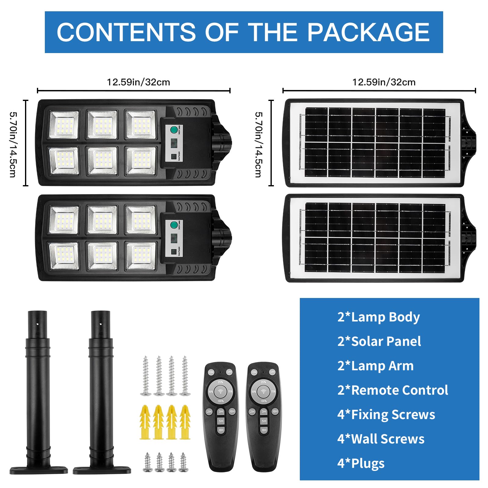Klaimbmo Solar Street Light 2-Pack: 20000LM Solar Parking Lot Lights with Remote Control and Motion Sensor, Solar Wall Lights Outdoor Waterproof, Floodlight for Streets, Lawns, Parking Lots
