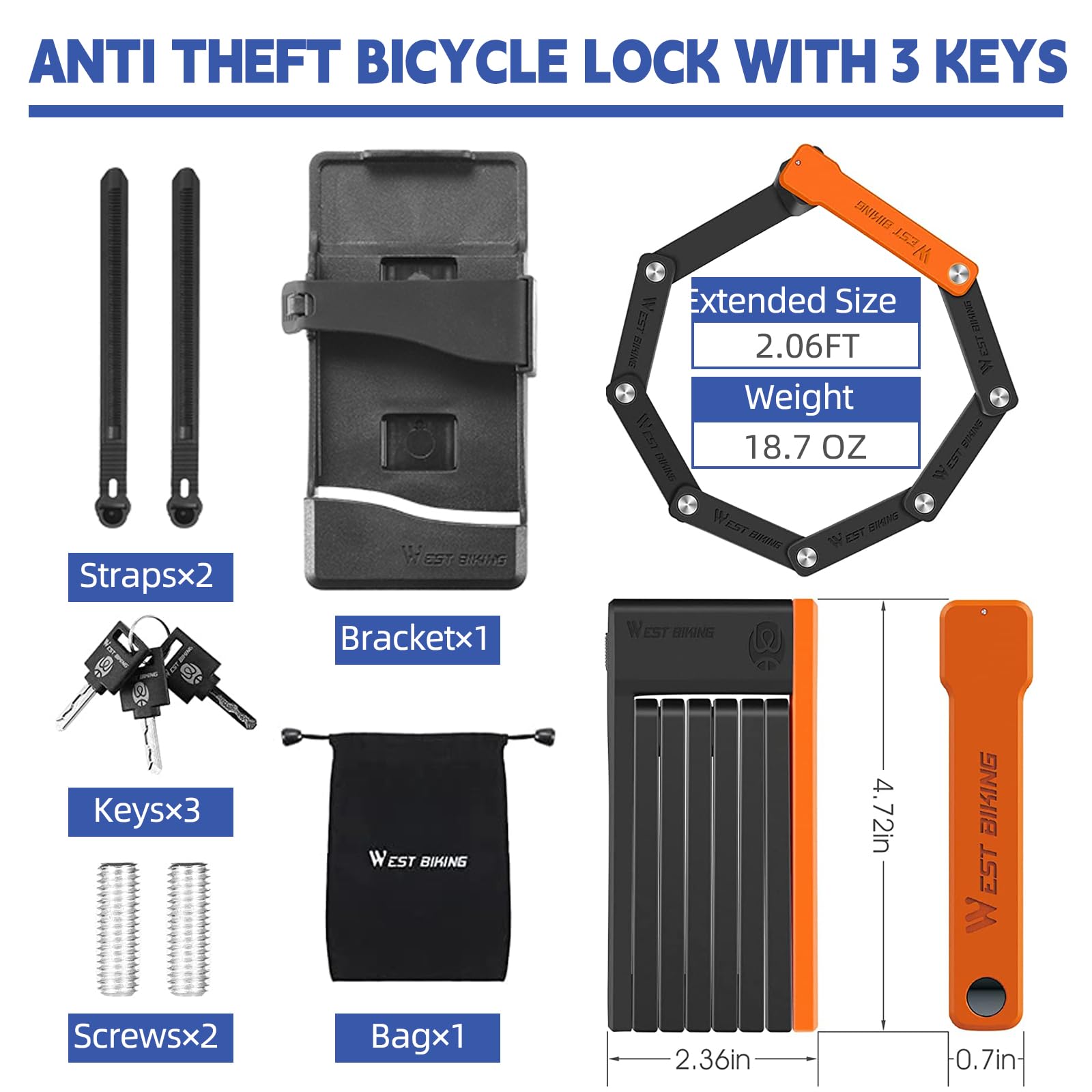 Folding Bike Lock for Electric Scooters Anti-Theft,Lightweight Smart Bicycle Safety Accessory for Electric Bikes,Motorcycle Cable Locks - 2.06 ft
