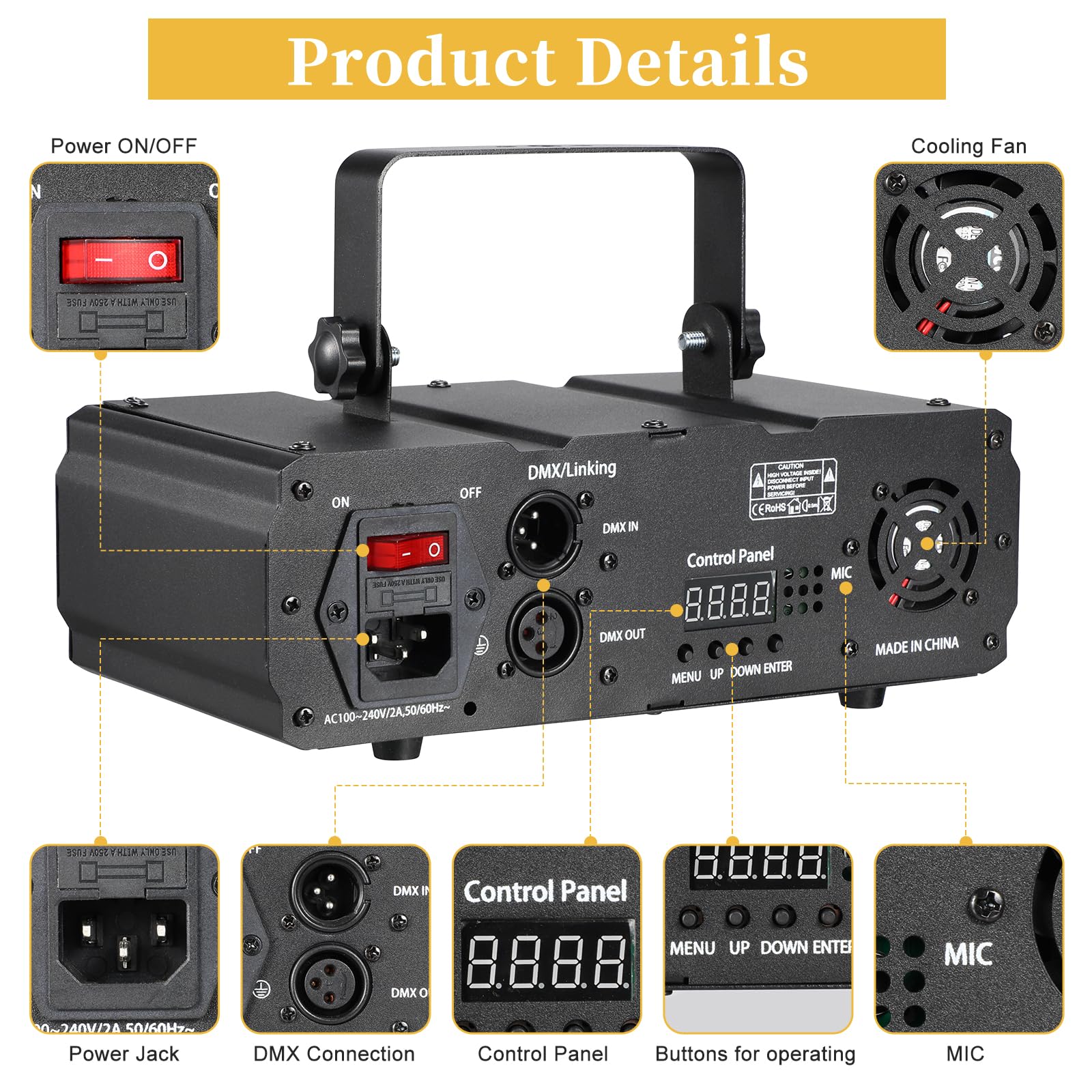 DJ Lights, AOELLIT LED RGB DJ Lights Sound Activated Disco Party Lights with 15 Modes and Remote Control for Indoor Parties, 9" x 5" x 5"