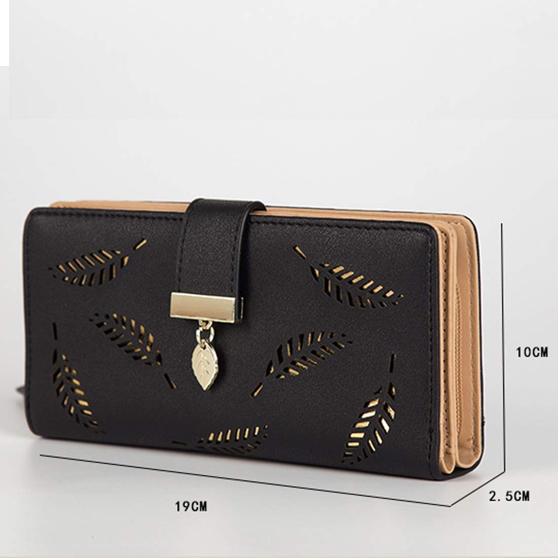 Wallet-NEWANIMA Women Multi-card Two Fold Long Zipper Clutch Purse (Style9-Black)