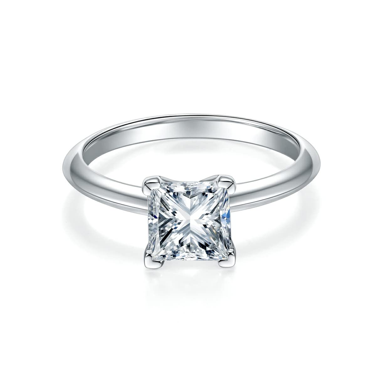 Cross Rainbow® Womens Moissanite Princess Cut Rings Classic 4-Prong setting S925 Ring Gifts for Engagement Wedding, 6 * 6MM-1.2CT VVS1 DEF (5.5)