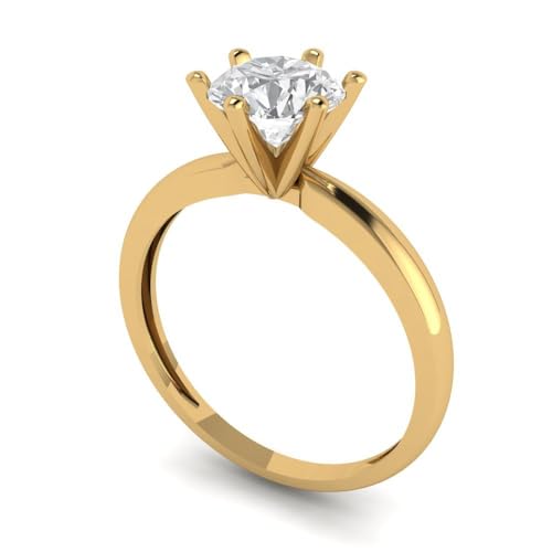 Clara Pucci 1 Ct Brilliant Round Cut Clear Simulated Diamond 14K Yellow Gold Solitaire Engagement Bridal Anniversary Ring Size 3.5