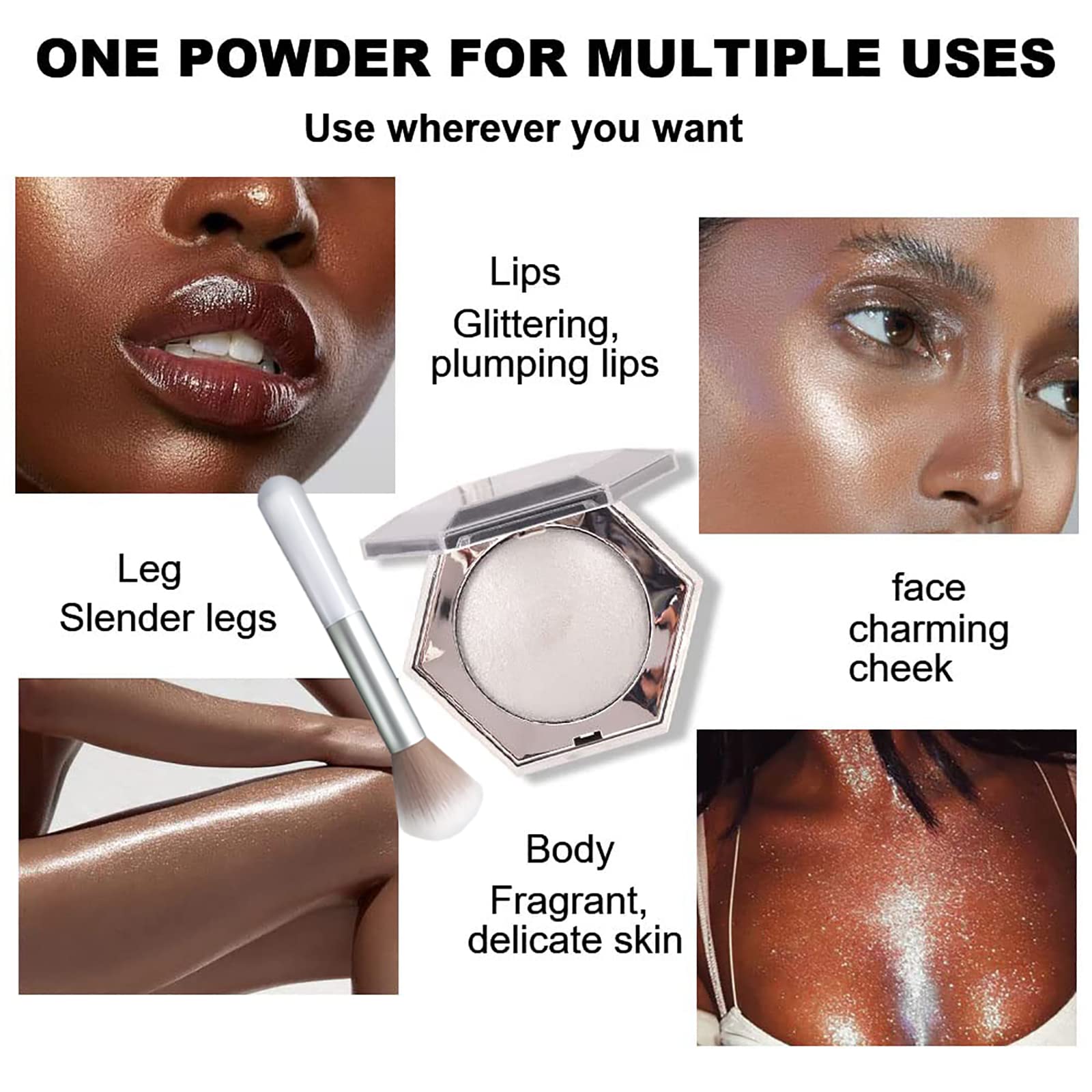 Fenty highlighter Makeup Palette Glitter for Face Body Cheek, Diamond Shimmer Highlighter, Smooth Glitter Sparkles with Highlight Brush, Nose Eye Contour Palettes Glow Illuminator makeup highlighter