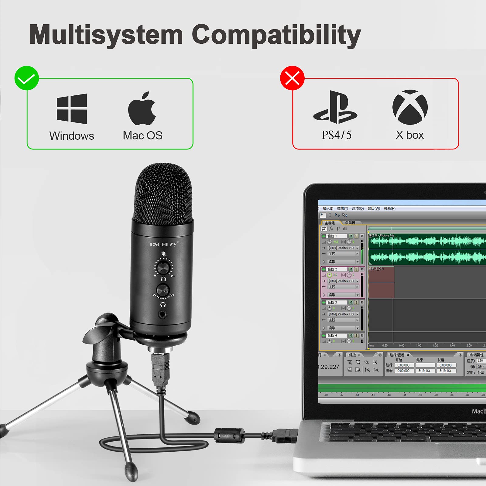 FONSAWA USB Condenser Microphone Podcast PC Microphone: Vocal Recording Streaming Mic Studio Professional Zero Latency Monitoring Kit for Singing Skype Gaming Voice YouTube with Tripod Stand