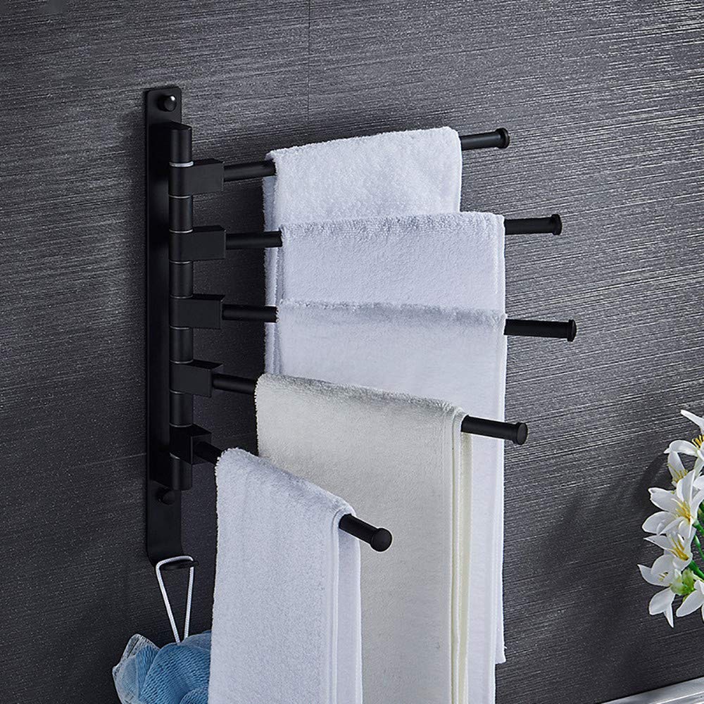 Toxz Swivel Towel Holder 5-Arm Swing Bar Wall Mount Rack Towel Hanger for Bathroom,Rustproof Waterproof Oxidized Alluminum Material(Ship from US!)