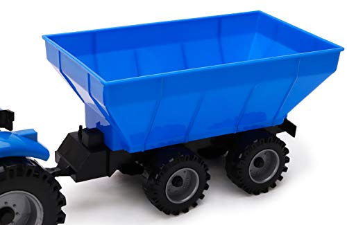 Toyland® Friction Powered Farm Tractor with Trailer - Childrens Farm Toys (Blue Tractor & Trailer)