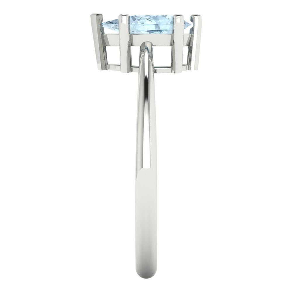 Clara Pucci 1.0 ct Pear Cut Solitaire Aquamarine Blue Simulated Diamond Bridal Designer Anniversary Engagement Ring Real 14k White Gold