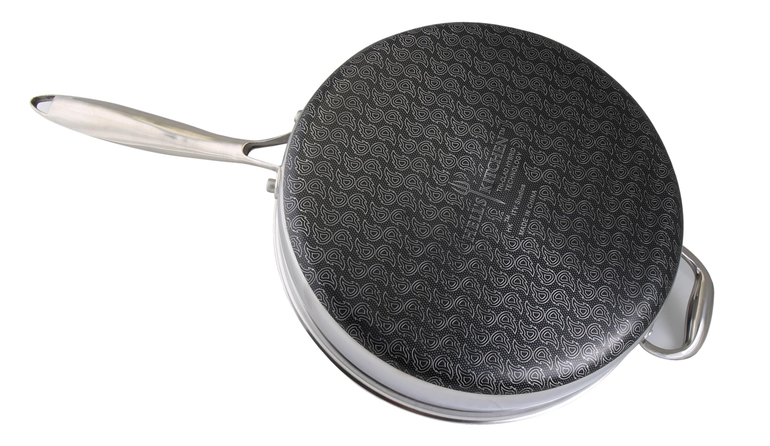 Hell's Kitchen Hybrid 4 Qt Sauté Pan and lid, Tri-Clad Stainless Steel and Nonstick Ceramic, PFAS Free, no PFOA, PTFE, or Teflon, Non Toxic Cookware, Metal Utensil Safe, All Cooktops and Oven Safe