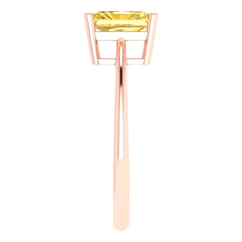 Clara Pucci 1.0 ct Radiant Cut Solitaire Canary Yellow Simulated Diamond Bridal Designer Anniversary Engagement Ring Real 14k Rose Gold