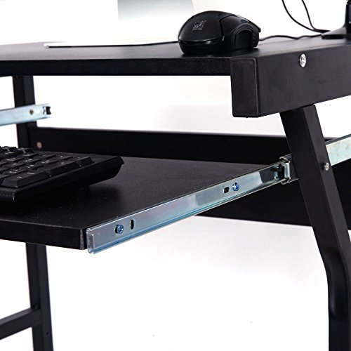 Knocbel Home Office Mobile Computer Desk Writing Table Workstation with Keyboard Drawer & Storage Shelf (Black)