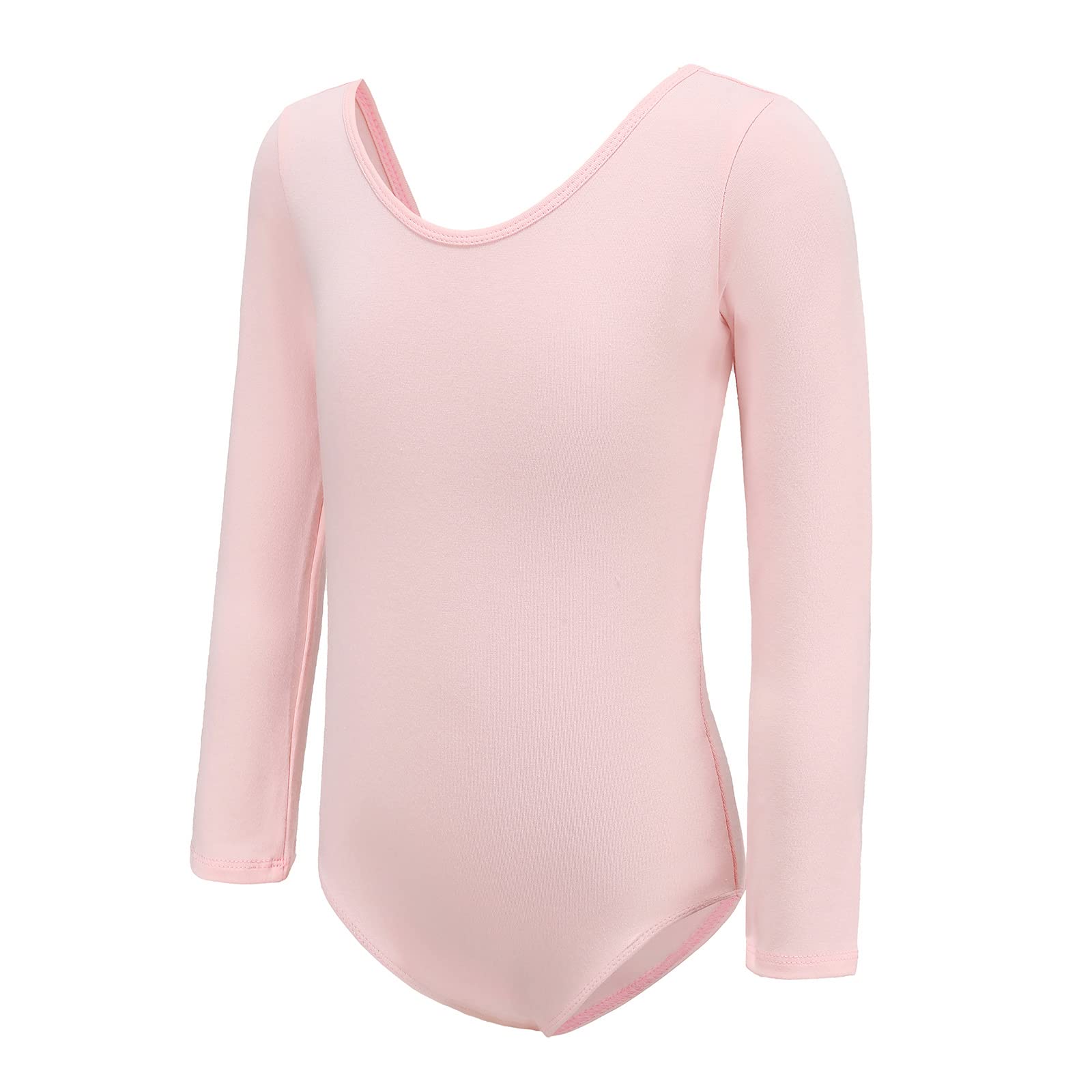 DKZSYIM Team Basic Long Sleeve Dance Leotard For Toddler Girls, AM0019-Light Pink, 8-9 Years