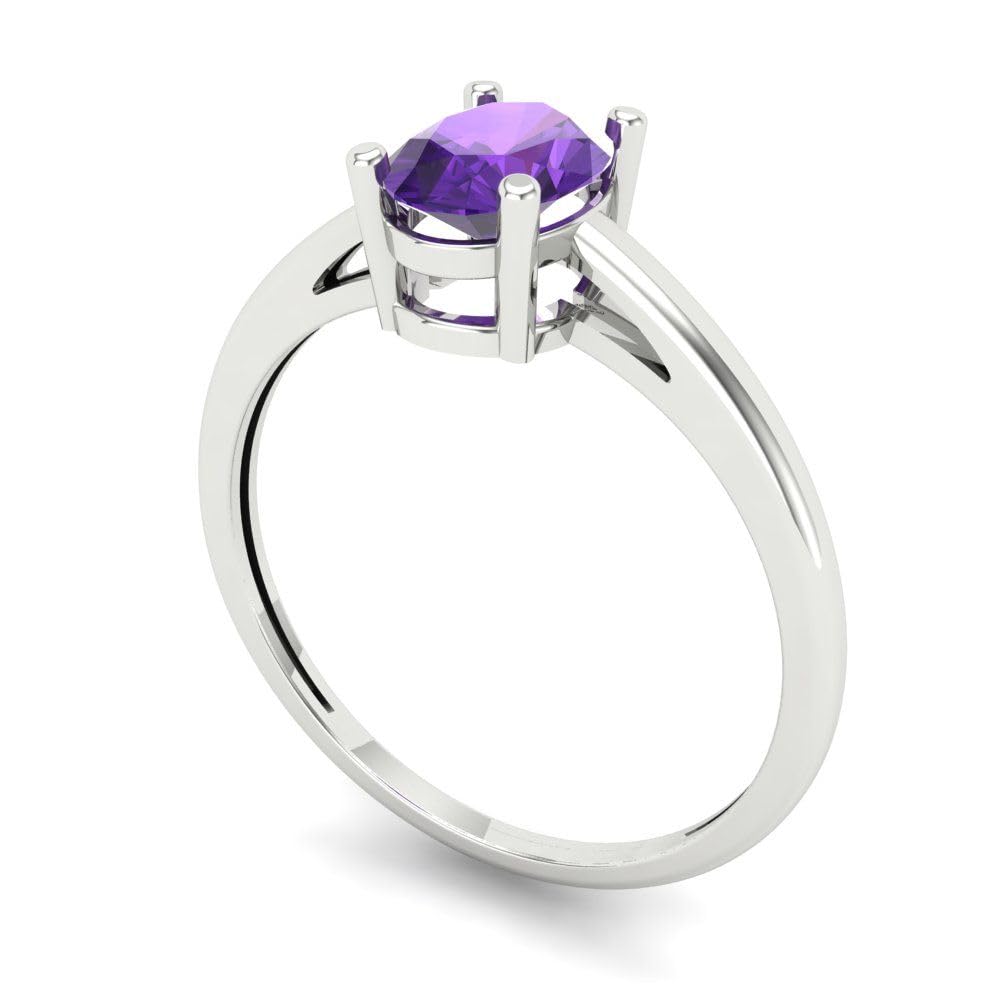 Clara Pucci 1.0 ct Oval Cut Solitaire Natural Amethyst gemstone Wedding Bridal Designer Anniversary Engagement Ring Real 14k White Gold