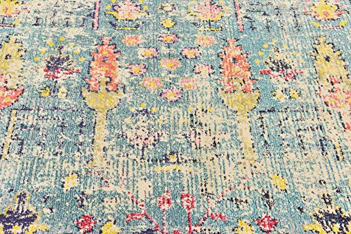 Unique Loom Monterey Collection Vintage Bohemian Inspired with Distressed Tribal Design Area Rug, Round 8' 0" x 8' 0", Blue/Yellow