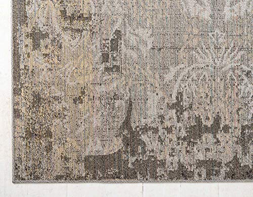 Unique Loom Outdoor Botanical Collection Area Rug - Manchester (9' x 12' 2" Rectangle, Light Gray/ Black)