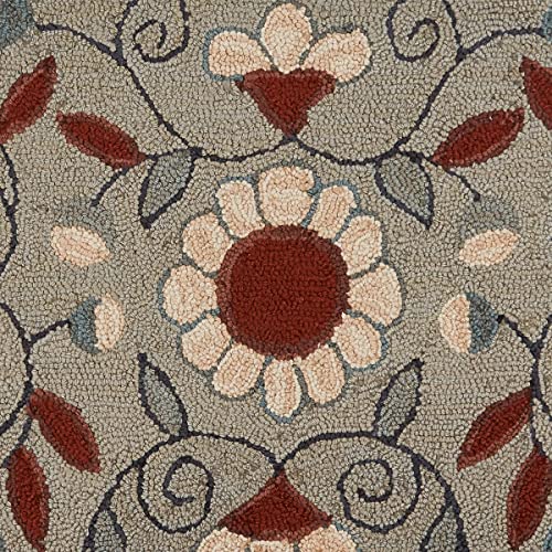 Park Designs Gray Floral Hooked Rug 2' x 3'